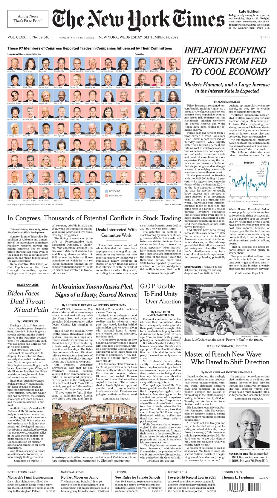 Front Page: The New York Times – September 14, 2022 | Boomers Daily