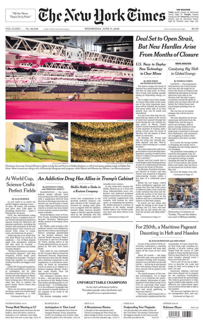 THE NEW YORK TIMES – WEDNESDAY, JUNE 17, 2026 | Boomers Daily