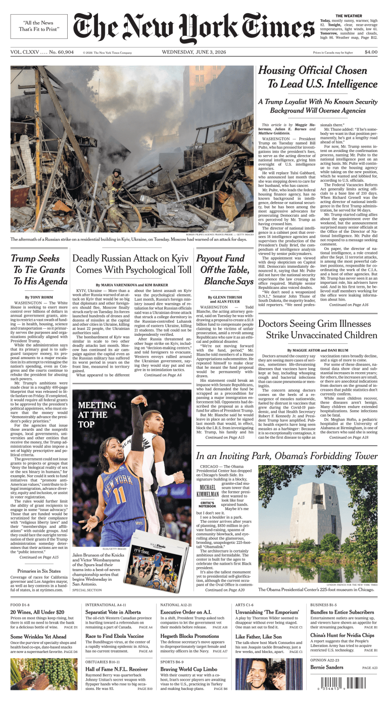 THE NEW YORK TIMES – WEDNESDAY, JUNE 3, 2026 | Boomers Daily