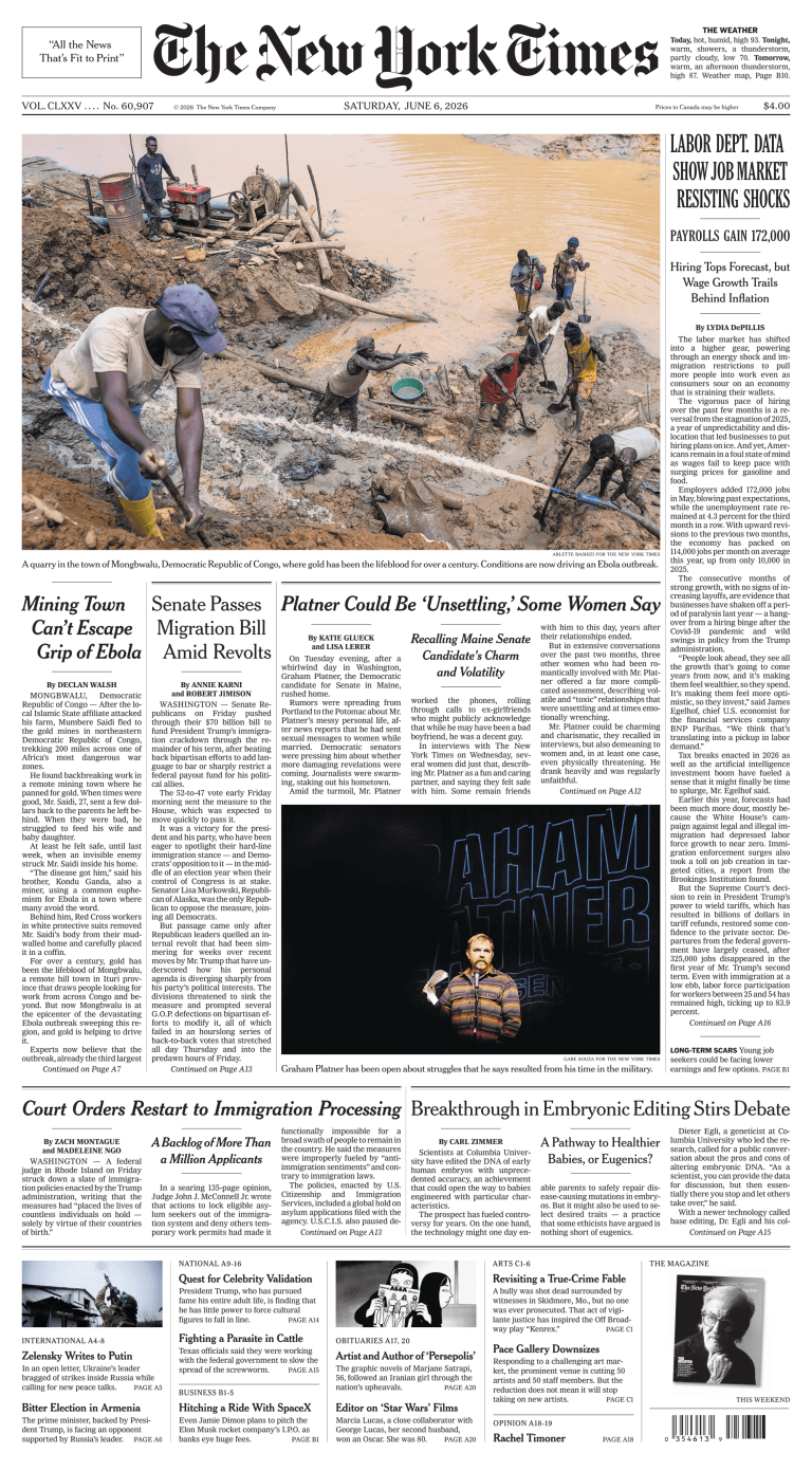 THE NEW YORK TIMES – SATURDAY, JUNE 6, 2026 | Boomers Daily